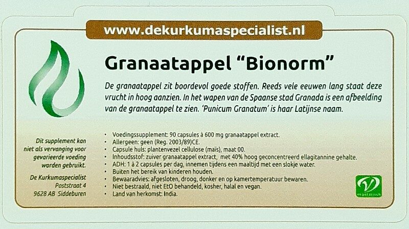 Granaatappel 'Bionorm' (1 flacon) - De Kurkuma Specialist